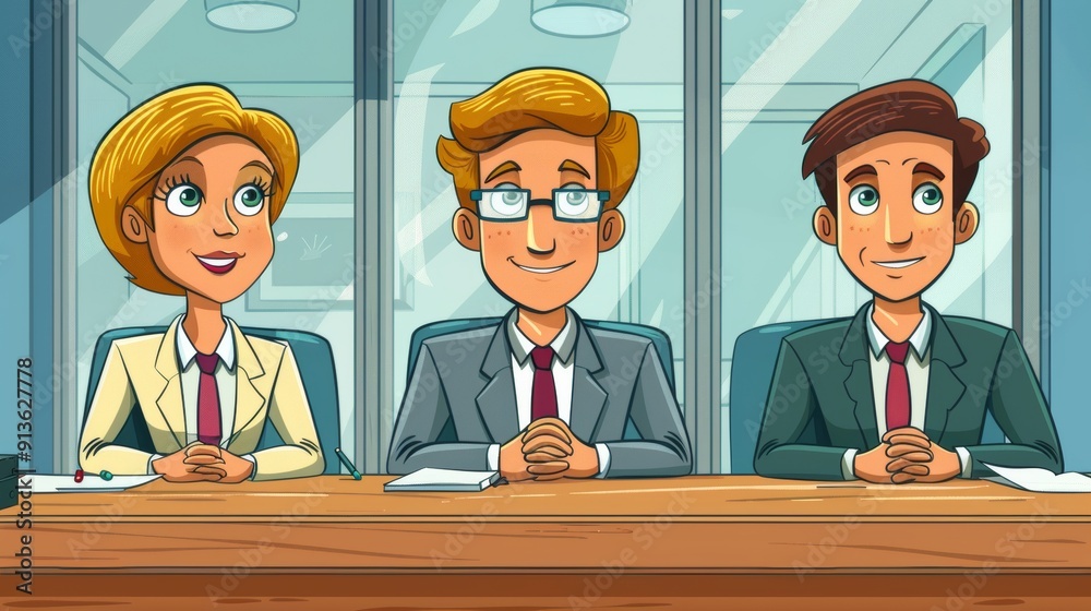 Cartoon vector team conducting a panel interview with a job applicant ...