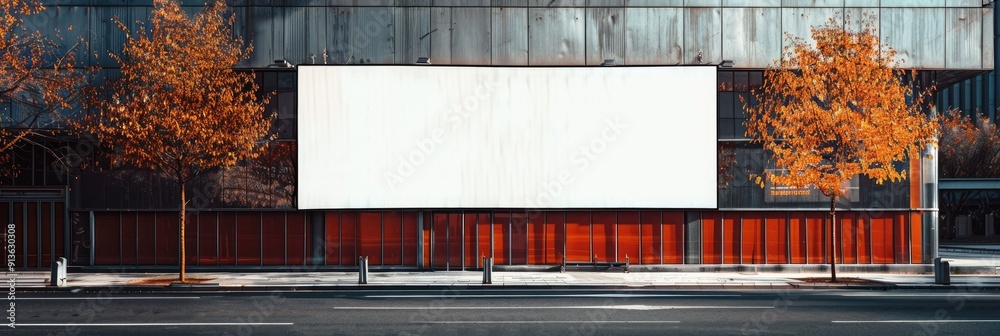 Urban city building wall with a large horizontal blank advertising ...