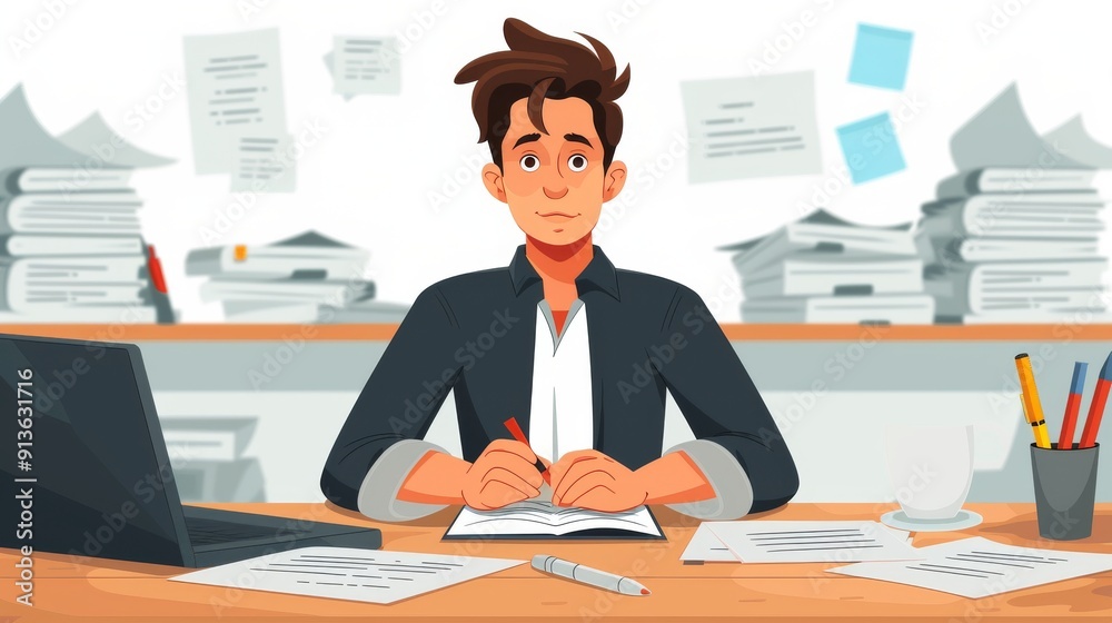 Cartoon vector candidate preparing for an interview with notes and ...
