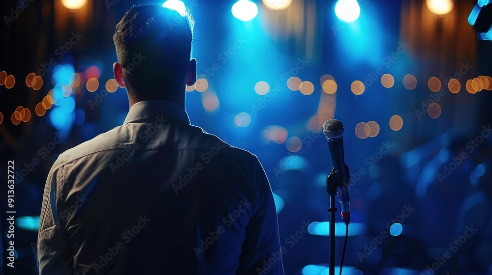 Black silhouette of male rock star singer with a microphone. singer ...