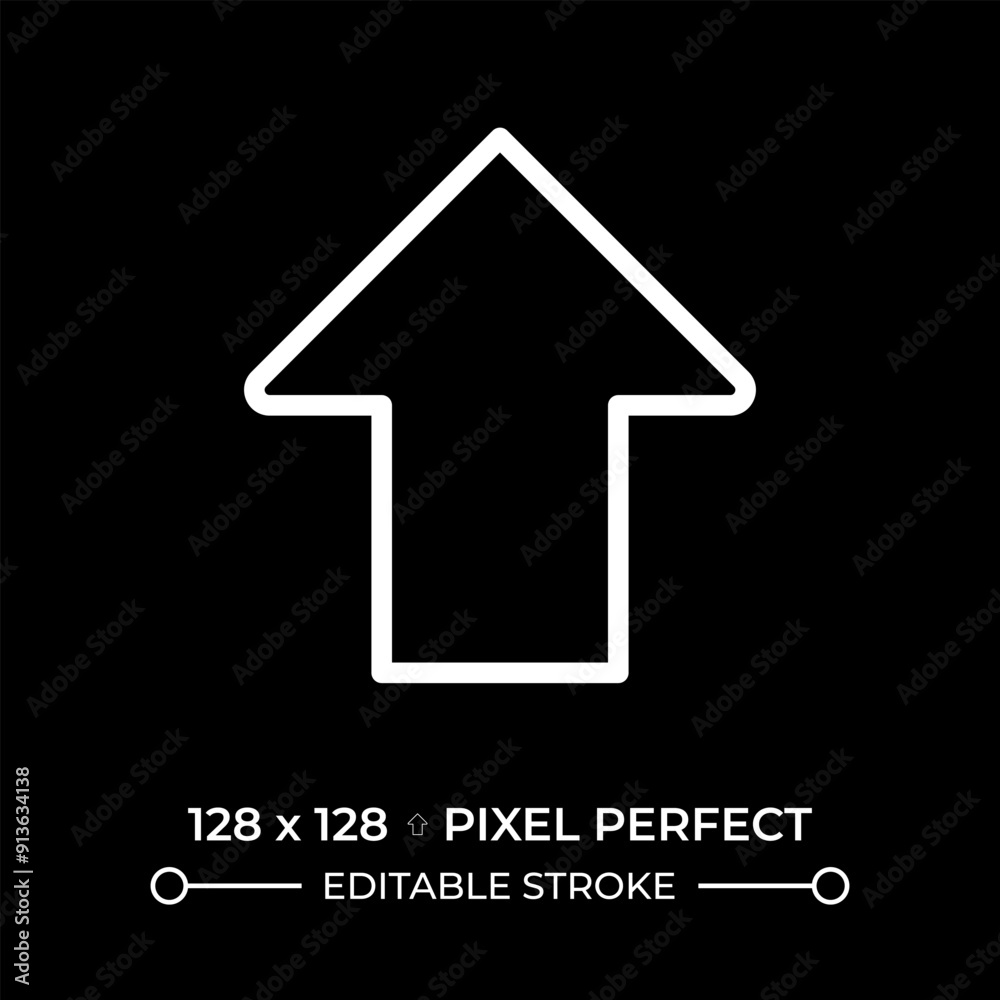 Upward thick arrow white linear icon for dark theme. Pointer ...