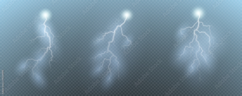 Realistic lightning flash effect, thunderstorm and lightning. Shining ...