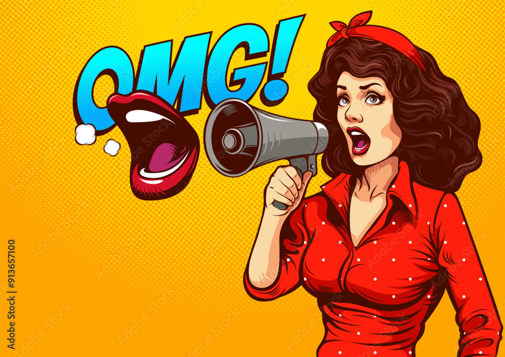 Vintage Retro Comic Book Style Woman With Megaphone Pop Art Posters