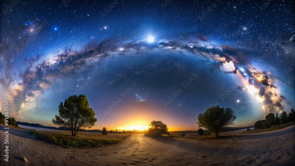 360 degree panoramic view of a starry night sky with equirectangular ...