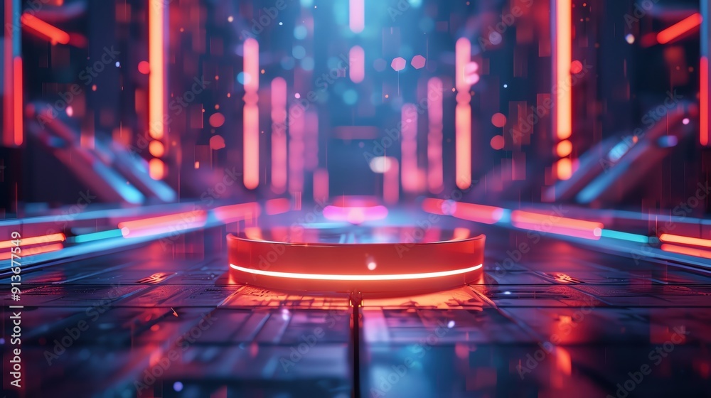 Gaming awards podium with a virtual reality 3D background close up ...