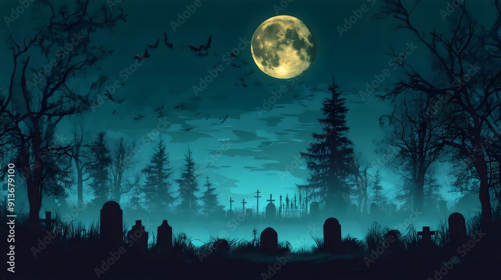 illustration of spooky landscape and forest with dead and dry trees ...