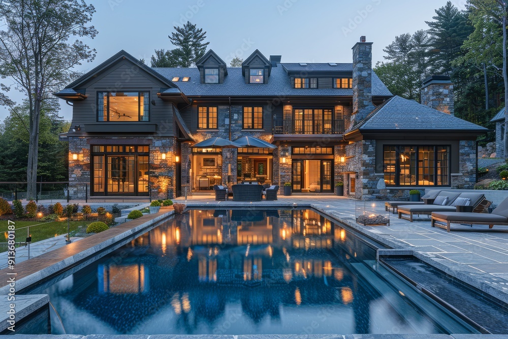 Elegant traditional New England home with outdoor pool and deck ...