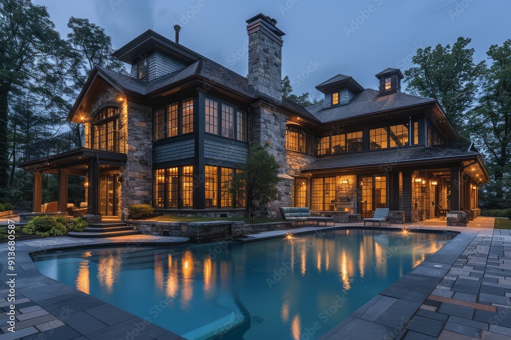 Elegant traditional New England home with outdoor pool and deck ...