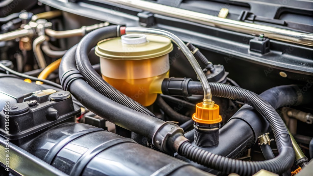 Close-up of fuel line routing from tank to engine through water ...