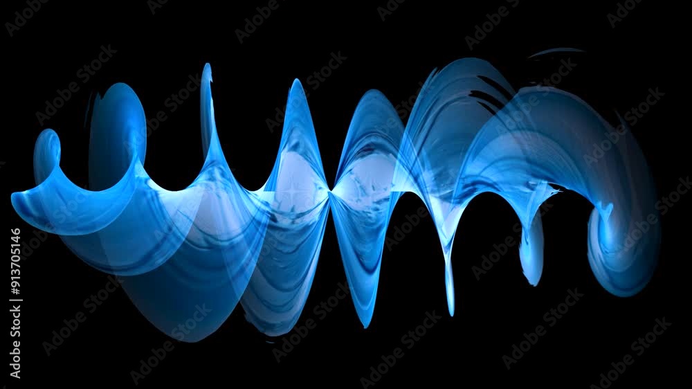 4K Video of blue wave-like shapes on a black background. The waves vary ...