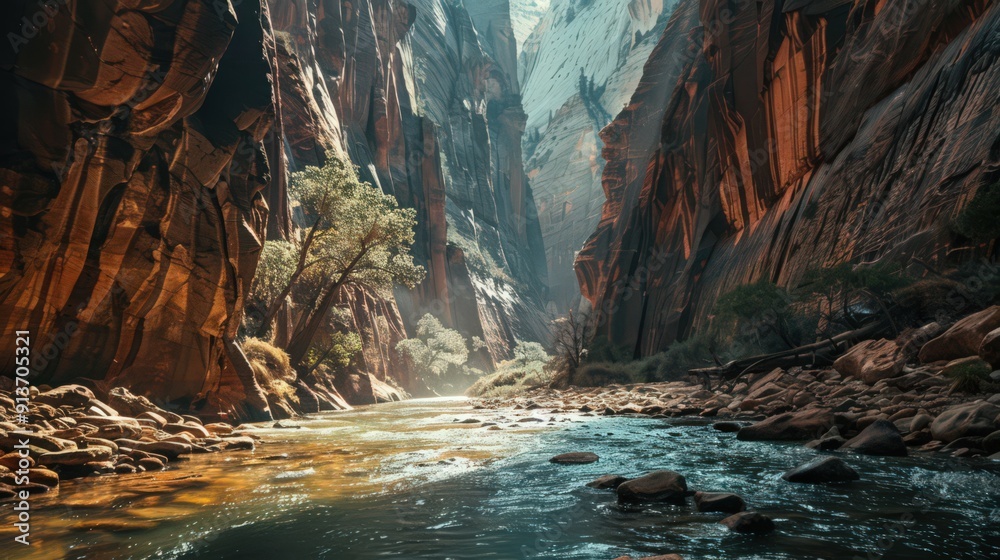 A captivating view of Zion National Park's Narrows, with the Virgin ...