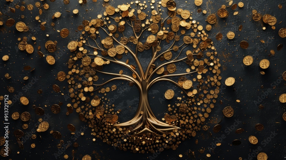 Black and gold money tree logo with an orchard of prizes encircling ...