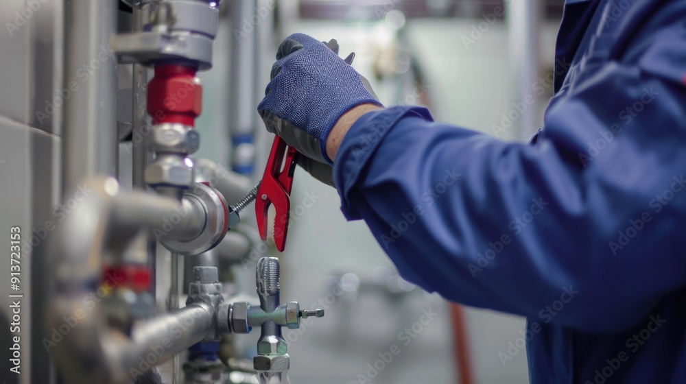 Plumbing, A professional plumber works in the bathroom for repair, home ...