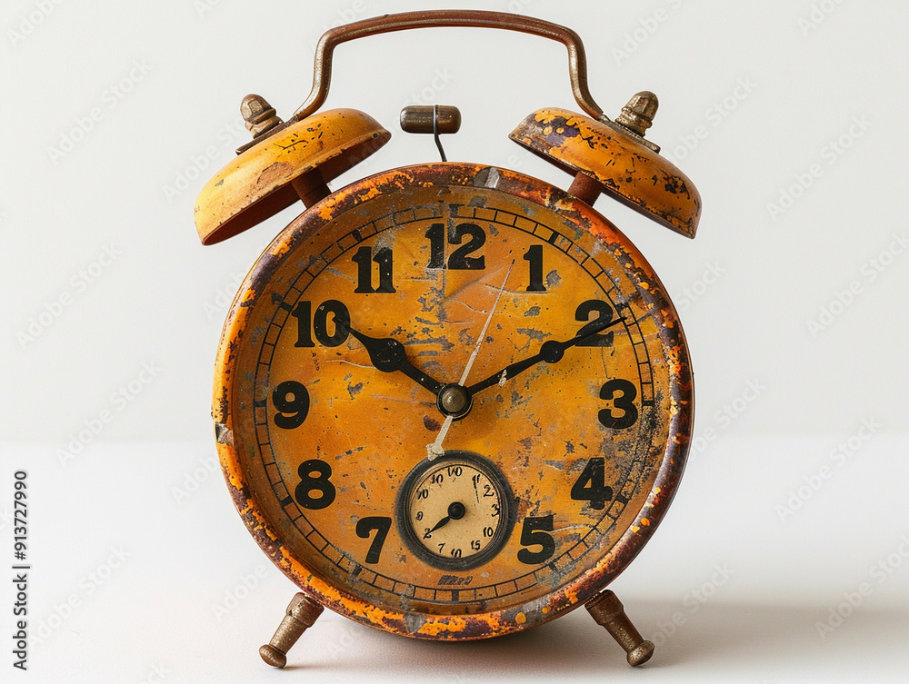 Vintage Alarm Clock With Rusty Orange Finish Displayed on a Neutral ...