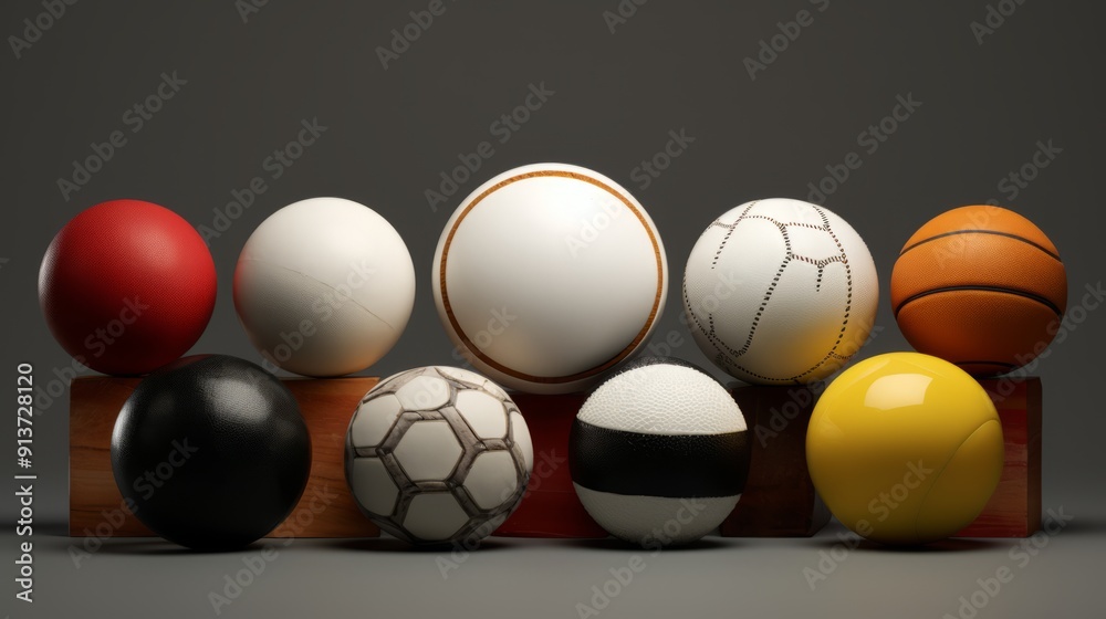 Diverse sports balls set: soccer ball, basketball, tennis ball ...