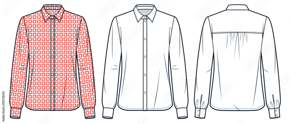 Collar Shirt technical fashion Illustration, geometric pattern. Blouse ...