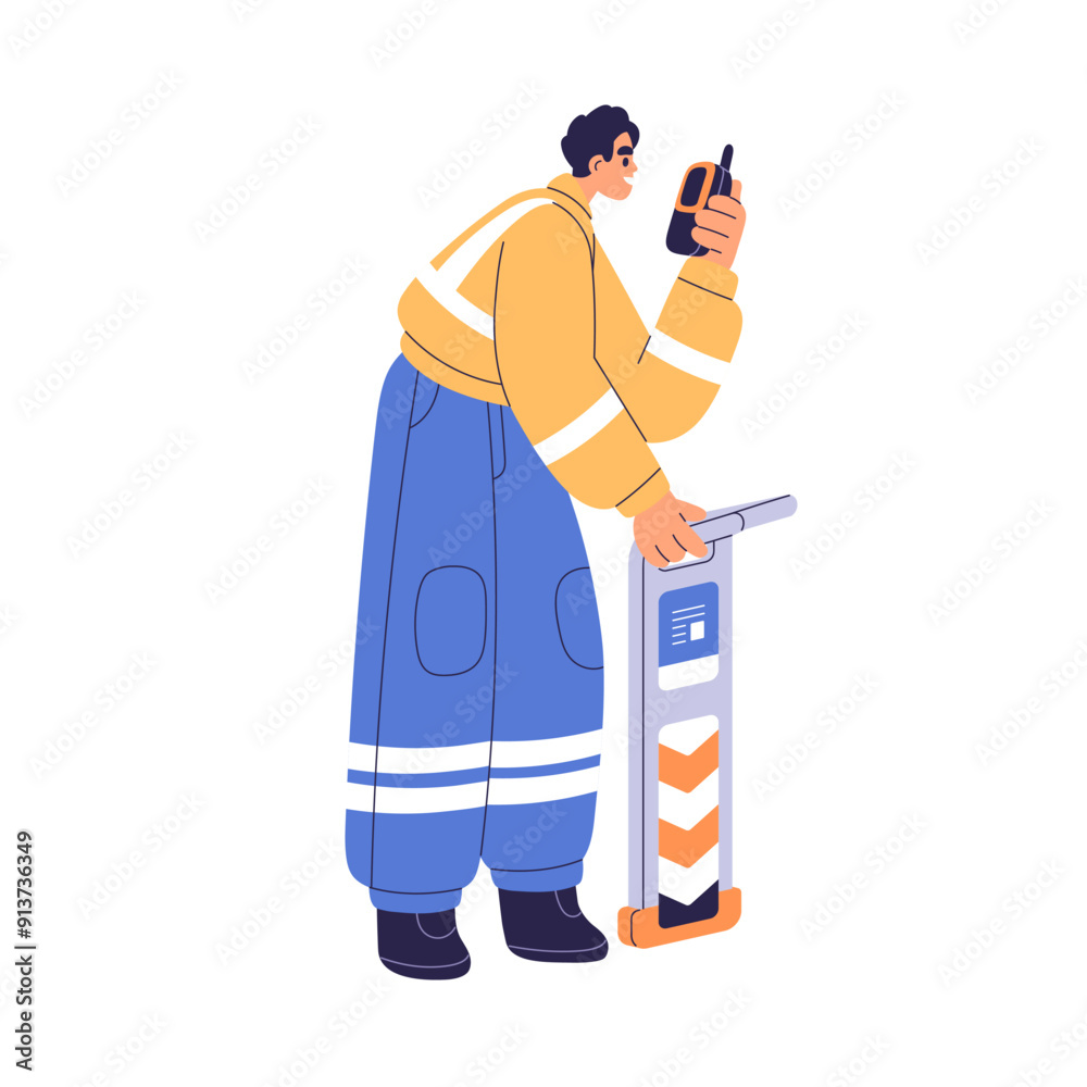 Surveyor engineer using equipment, surveying locator. Detecting ...