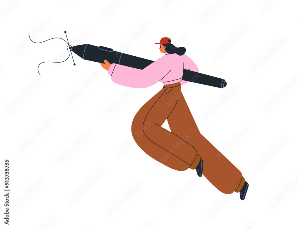 Designer holding stylus, using pen tool, creating digital art ...