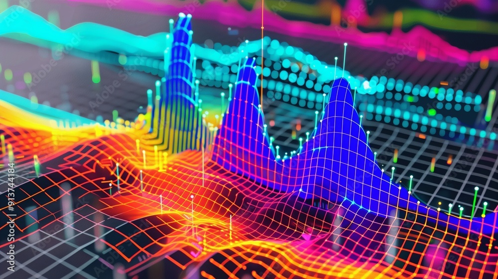3D graph representing data analytics with colorful peaks and valleys on ...