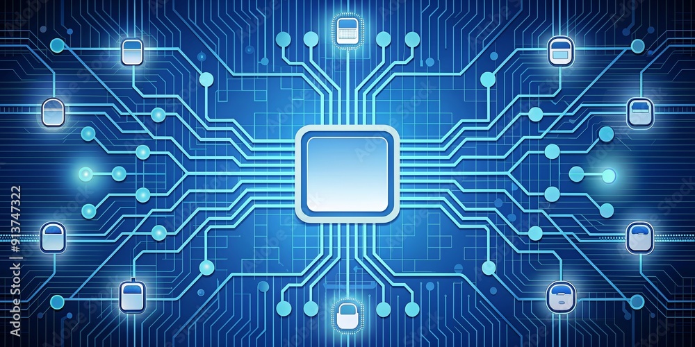 Setting icon with circuit diagram, computer, and network connection ...