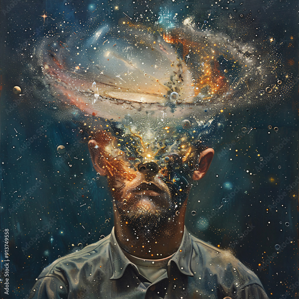 Surreal portraits of individuals immersed in thought, where face melds ...