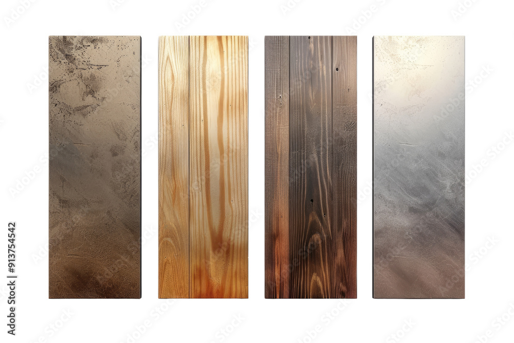 Set of four diverse metal and wood textures in isolated on transparent ...