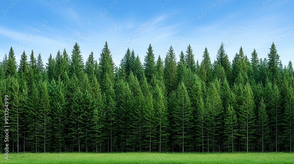 Expansive view of an untamed wilderness, featuring dense pine trees ...