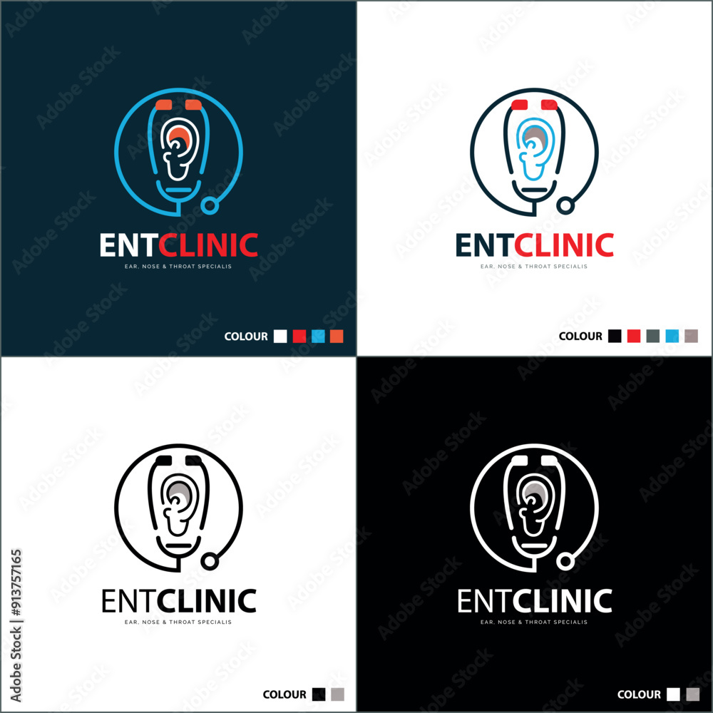 ENT Clinic ear nose and throat specialist clinic stethoscope logo set ...