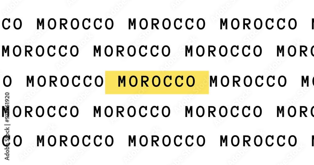 Morocco Country text typing word, Marker Highlight Yellow Pen in Bold ...