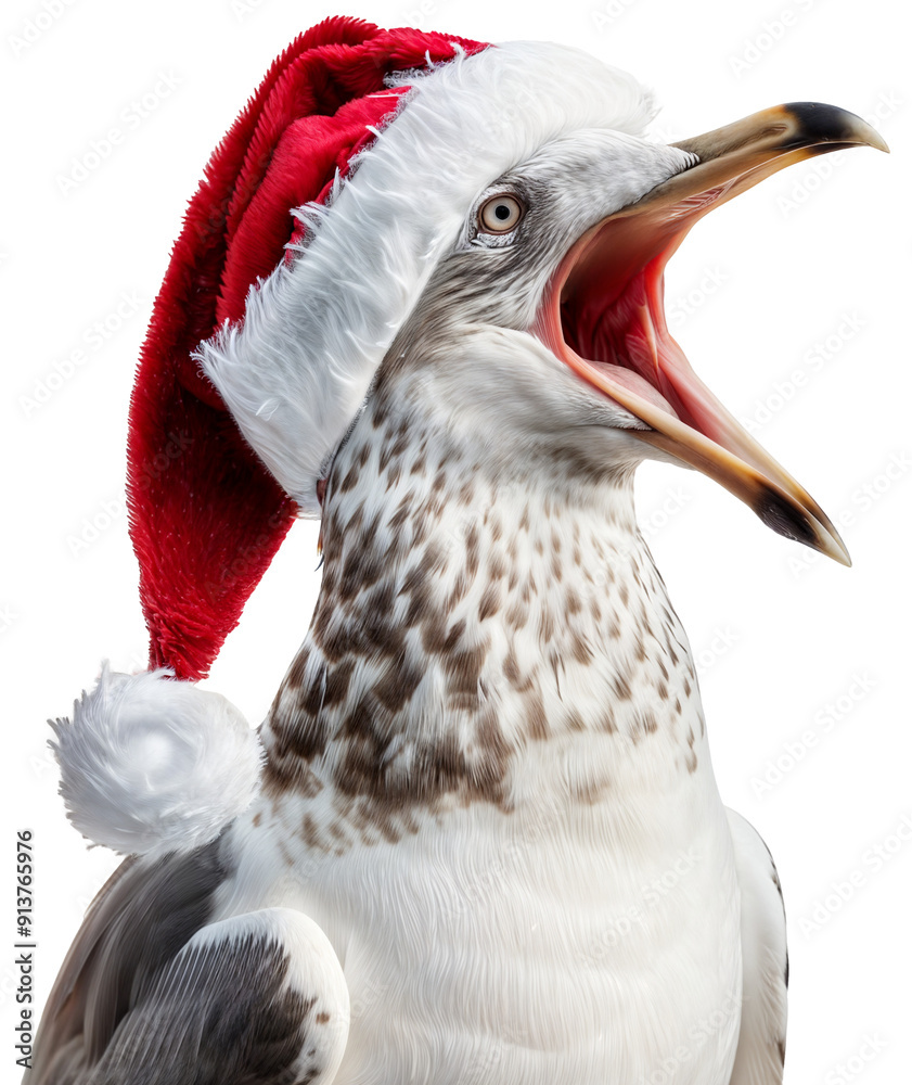 Screaming Seagull Wearing a Santa Hat on Transparent Background ...