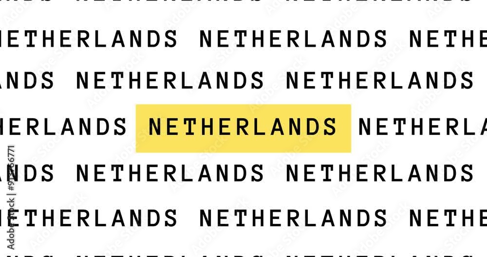 Netherlands Country text typing word, Marker Highlight Yellow Pen in ...