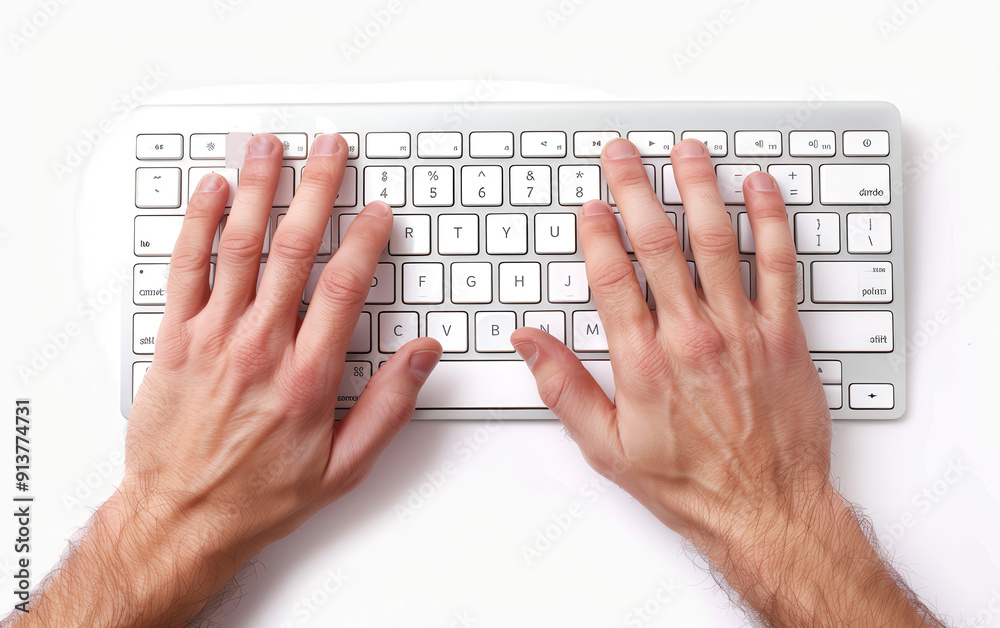 Close-Up View of Hands Working on a Computer Isolated on Transparent ...
