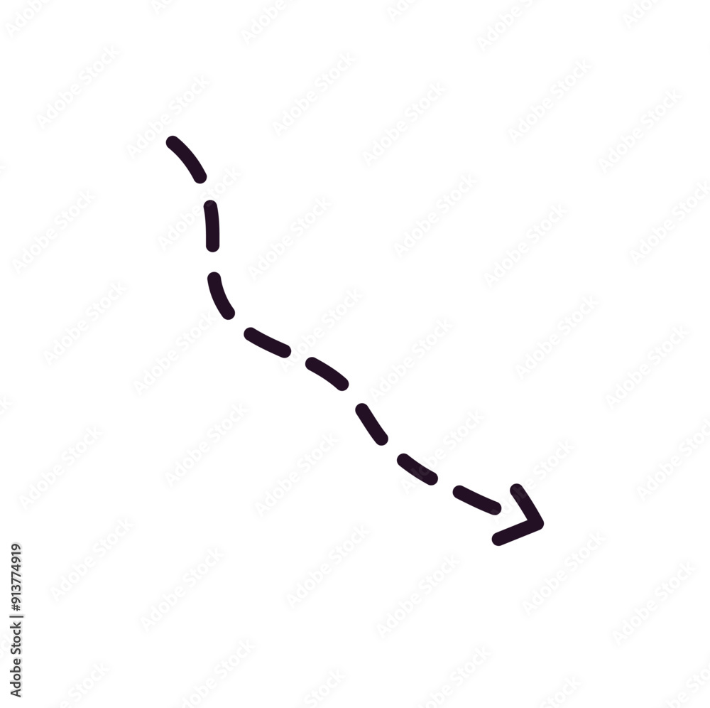 Dashed curve with cursor showing route. Wavy dot line with arrow ...