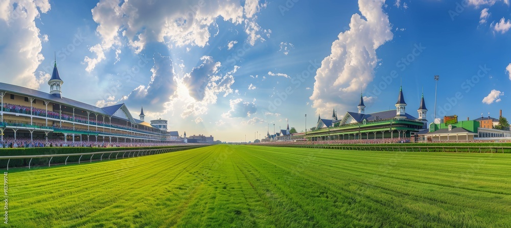 Grand Panoramic View of Historic Horse Racing Track with Vintage ...