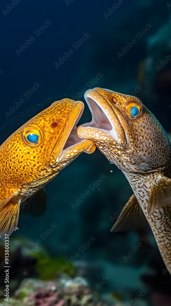 Lesser-known fish species engaged in a territorial fight, showcasing ...