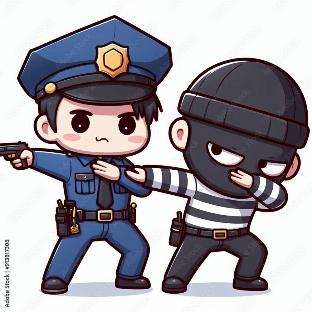 Cute chibi anime illustration of policeman and robber doing Dab meme ...
