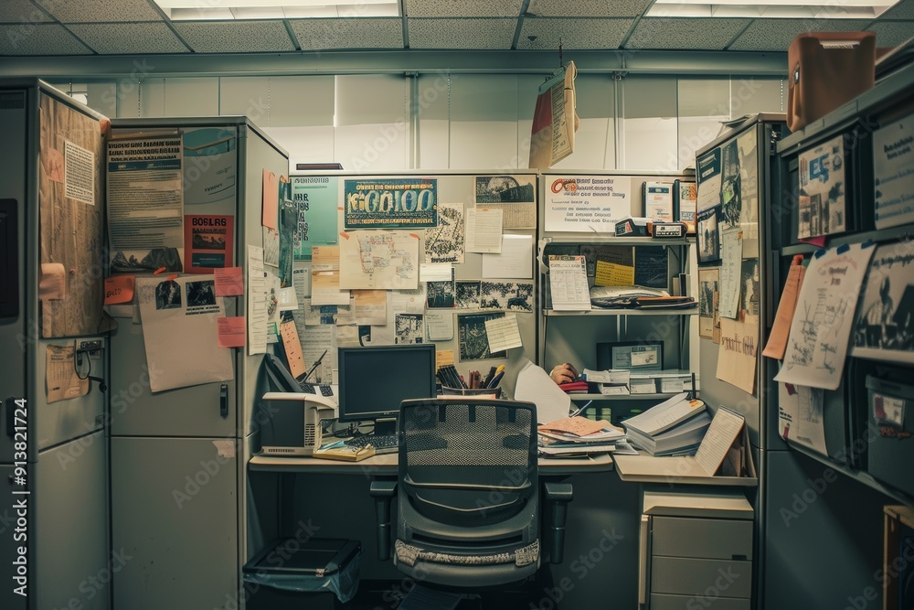 Toxic Workplace Environment with Demotivational Posters and Cluttered ...