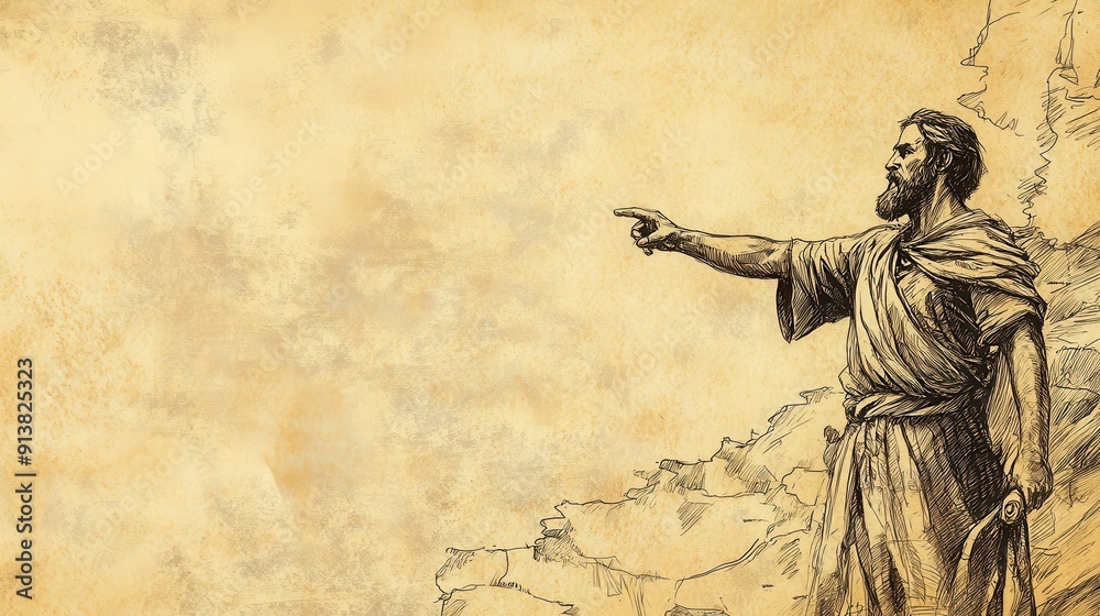 Biblical Illustration of The Allotment for Judah: Joshua marking the ...