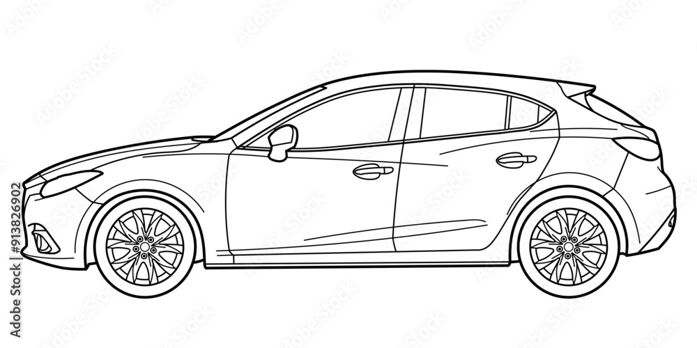 Ivano-Frankivsk, Ukraine - 22 July 2024: Outline drawing of a Mazda3 ...