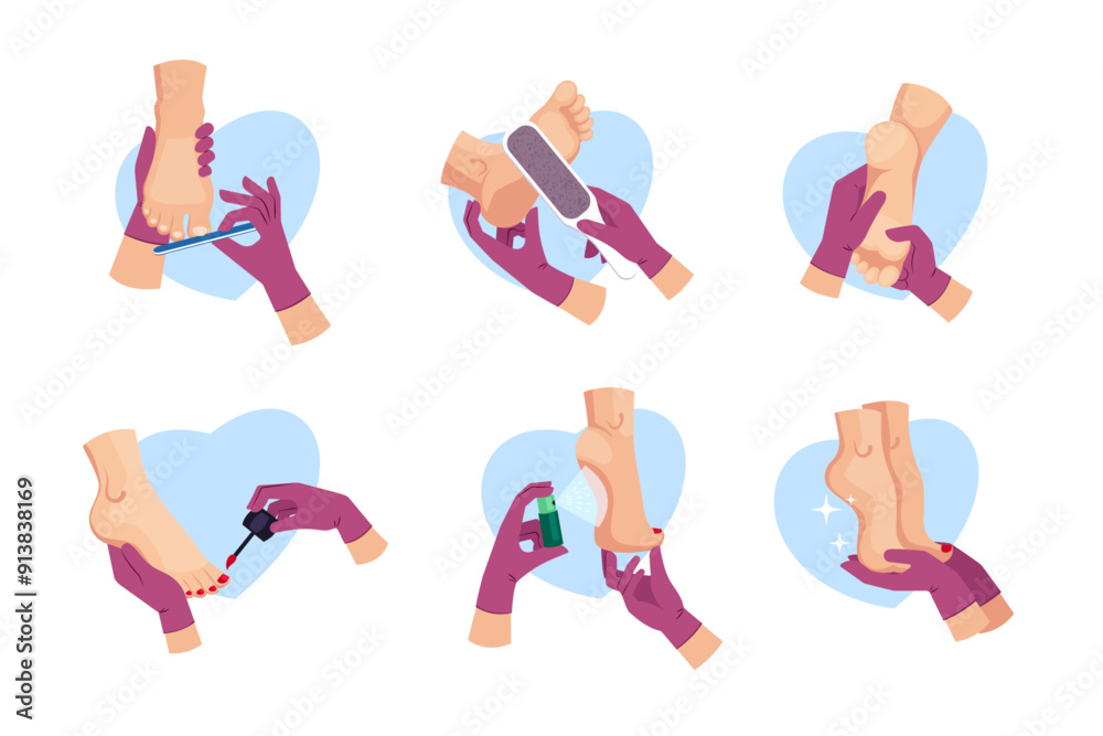 foot spa icons. well-groomed peeling natural women feet, hygiene ...