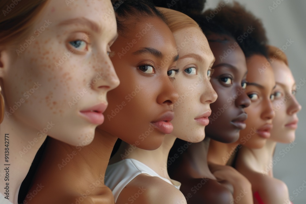 A diverse group of fashion models stands confidently side by side ...