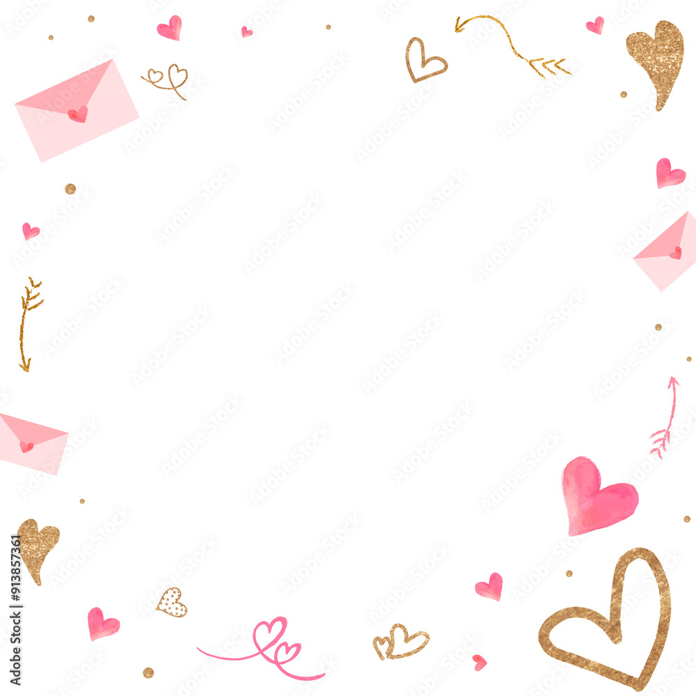 Valentine’s love letter frame png transparent background with glittery ...