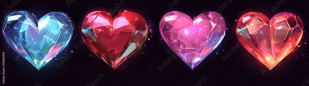 Shiny red fantasy gemstone crystals. Cartoon illustration set of ...