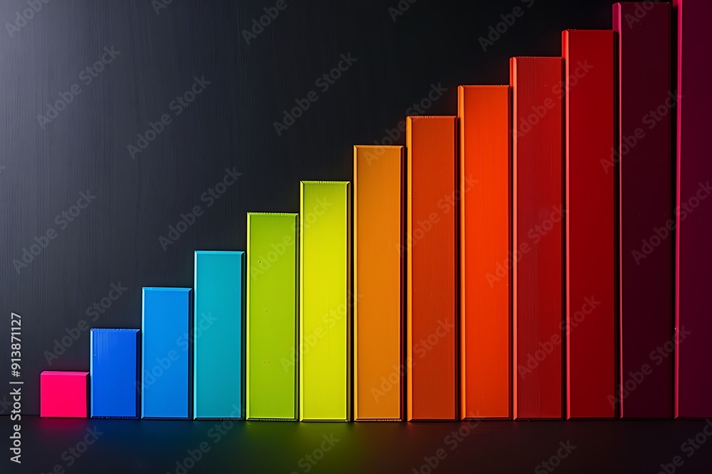 Minimalist side view of a bold, colorful bar graph showcasing data in ...