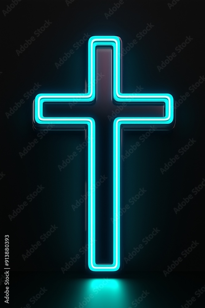 Neon glowing cross of Jesus Christ. Symbol of faith, religion, and ...
