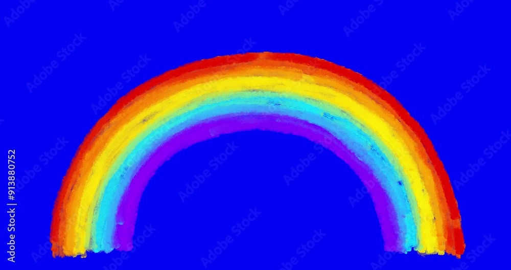 Rainbow drawing animated element on blue background. Hand drawn in out ...