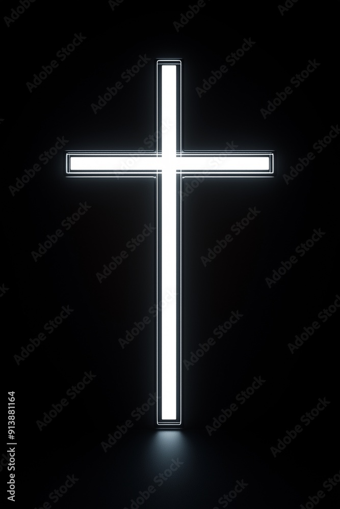 Neon glowing cross of Jesus Christ. Symbol of religion, spirituality ...