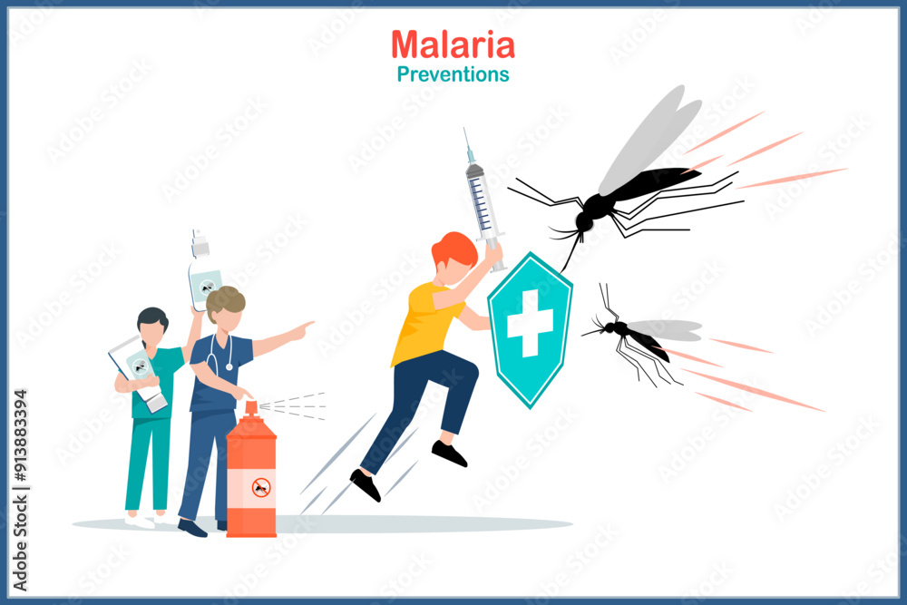 Medical illustration concept of malaria prevention. character of ...
