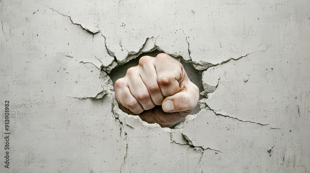Breaking Through Barriers A Powerful Fist Punches Through a Concrete ...