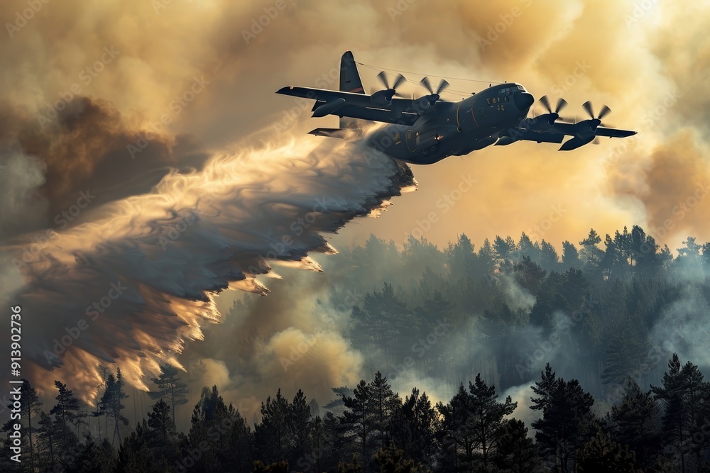 Aircraft high sky concerted effort to control wildfire. Aerial ...